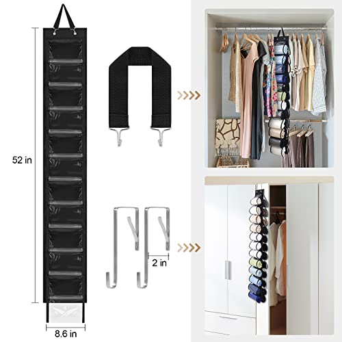 PITCH + PULSE Legging Storage Organizer, 24 Roll Independent Clear Compartments Hanging Closet Organizers and Storage for Clothes, Foldable Space Saving Bags