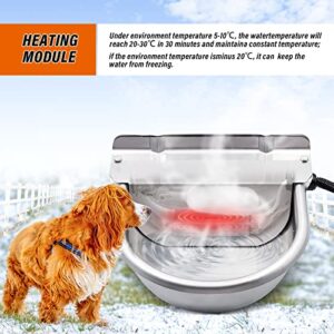 HHNIULI Automatic Heated Water Bowl for Dogs, 110V 304 Stainless Steel Large Outdoor Dog Water Bowl Dispenser Trough Waterer for Dogs Horse Cattle Sheep Goat Cow