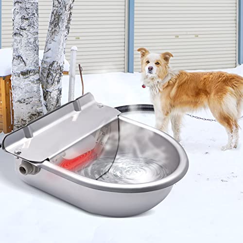 HHNIULI Automatic Heated Water Bowl for Dogs, 110V 304 Stainless Steel Large Outdoor Dog Water Bowl Dispenser Trough Waterer for Dogs Horse Cattle Sheep Goat Cow