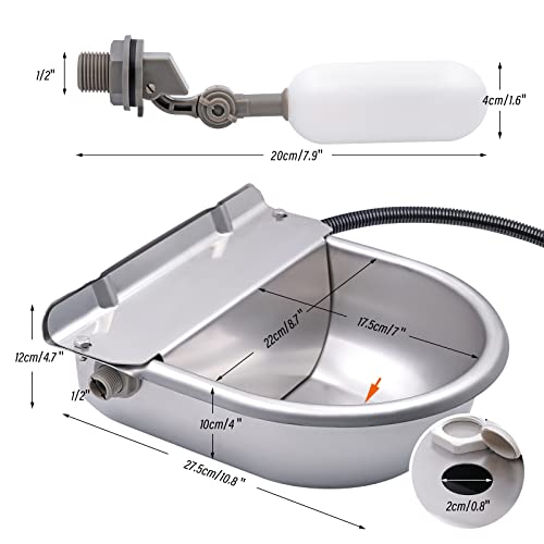 HHNIULI Automatic Heated Water Bowl for Dogs, 110V 304 Stainless Steel Large Outdoor Dog Water Bowl Dispenser Trough Waterer for Dogs Horse Cattle Sheep Goat Cow