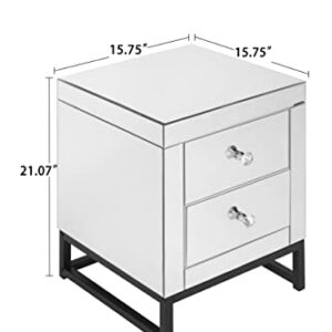 HONHPD Mirrored 2 Drawer Nightstand, Crystal End Table with 2-Drawers, Mirror Accent Silver Table, Bedroom Mini Cabinet Furniture (Delivery from Local Warehouse in The United States)