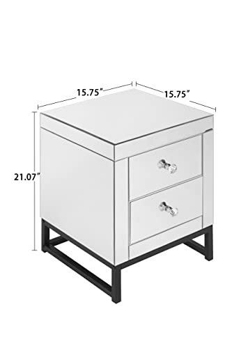 HONHPD Mirrored 2 Drawer Nightstand, Crystal End Table with 2-Drawers, Mirror Accent Silver Table, Bedroom Mini Cabinet Furniture (Delivery from Local Warehouse in The United States)