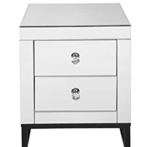 HONHPD Mirrored 2 Drawer Nightstand, Crystal End Table with 2-Drawers, Mirror Accent Silver Table, Bedroom Mini Cabinet Furniture (Delivery from Local Warehouse in The United States)