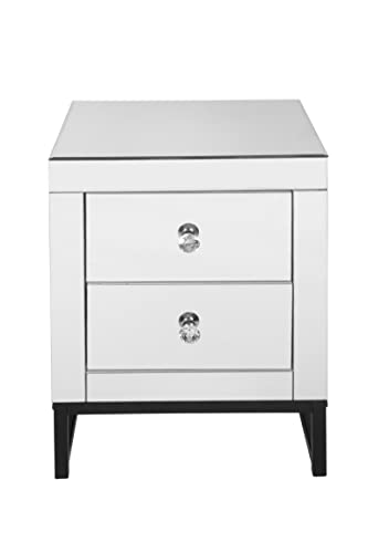 HONHPD Mirrored 2 Drawer Nightstand, Crystal End Table with 2-Drawers, Mirror Accent Silver Table, Bedroom Mini Cabinet Furniture (Delivery from Local Warehouse in The United States)