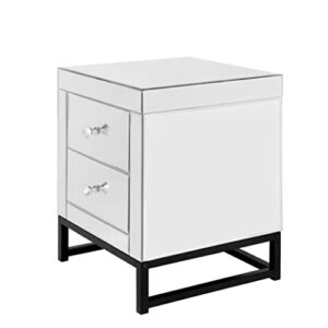 HONHPD Mirrored 2 Drawer Nightstand, Crystal End Table with 2-Drawers, Mirror Accent Silver Table, Bedroom Mini Cabinet Furniture (Delivery from Local Warehouse in The United States)