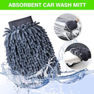 62'' Car Wash Brush with Long Handle Car Wash Mop Mitt Chenille Car Cleaning Kits Windshield Window Squeegee Car Duster Microfiber Towel Gloves for Cars RV SUV Truck 11PCS