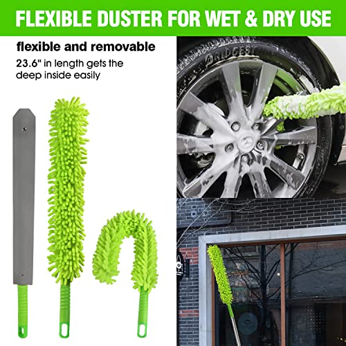 62'' Car Wash Brush with Long Handle Car Wash Mop Mitt Chenille Car Cleaning Kits Windshield Window Squeegee Car Duster Microfiber Towel Gloves for Cars RV SUV Truck 11PCS