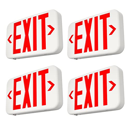 FREELICHT Red LED Exit Sign with Battery Backup，Exit Sign for Business，Easy to Install，UL Certified，AC 120/277V，Pack of 4