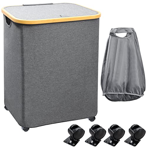 Laundry Hamper with Lid - 72L Rolling Laundry Basket with Wheels, Waterproof Clothes Hamper Storage Basket with Laundry Bag Portable for Toys Clothes Organizer