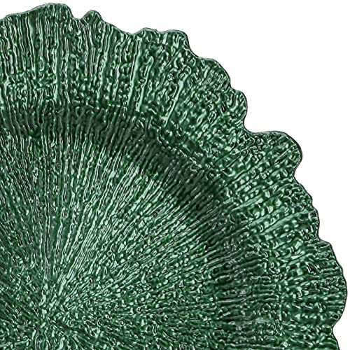 WUWEOT 12 Pack Charger Plates, 13" Green Plastic Reef Charger Plates with Flora Rim For Catering Events, Wedding Party Restaurant Dinner Parties