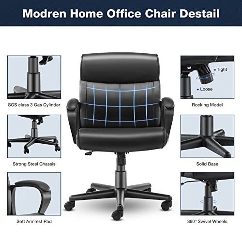 Home Office Chair - Mid Back Executive Task Chair Adjustable Computer Desk Chair with Lumbar Support, Padded Armrest, Swivel Rolling, Wheels, Comfy Cushion Seat for Work, Study