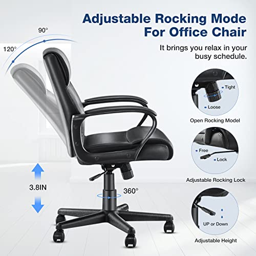 Home Office Chair - Mid Back Executive Task Chair Adjustable Computer Desk Chair with Lumbar Support, Padded Armrest, Swivel Rolling, Wheels, Comfy Cushion Seat for Work, Study