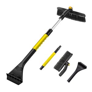 aolbic ice scrapers for car windshield, snow brush for car, 33" ice scraper and extendable snow brush, with ergonomic foam grip 360° pivoting brush head snow scraper for cars, trucks, suvs