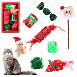 vavopaw christmas stocking cat toys, 8pcs x-mas santa interactive cat toys with santa claus, gingerbread man, cat teaser wand, plush rat ball for cat kitten kitty