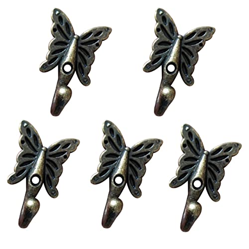 AOLZUNK 5 PCS Vintage Wall Mounted Hanger Hooks, Butterfly Hanger Hardware for Bedroom Bathroom Kitchen Clothes Hat Coat Towel with Screws, Bronze, Zinc Alloy