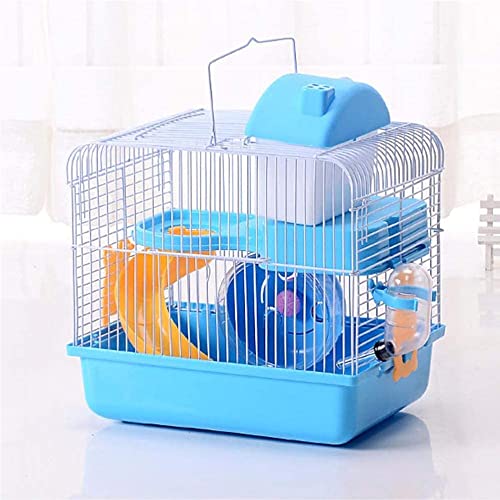 Zhang Ku 2-Tier Portable Travel Cage for Small Animals, Dwarf Hamster Travel Carrier with Carry Handle Exercise Wheel Water Bottle and Food Dish, 6.7 x 11.8 x 9.1 Inch (Blue) (SSS441)