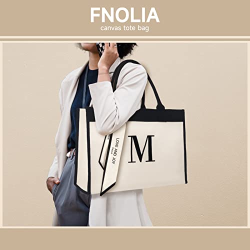 FNOLIA Birthday Gifts for Women Initial Canvas Tote Bag For Women Who have Everything Unique Gift for Teacher Mother Friends Female Mom Sister Her Large Beach Tote Letter D