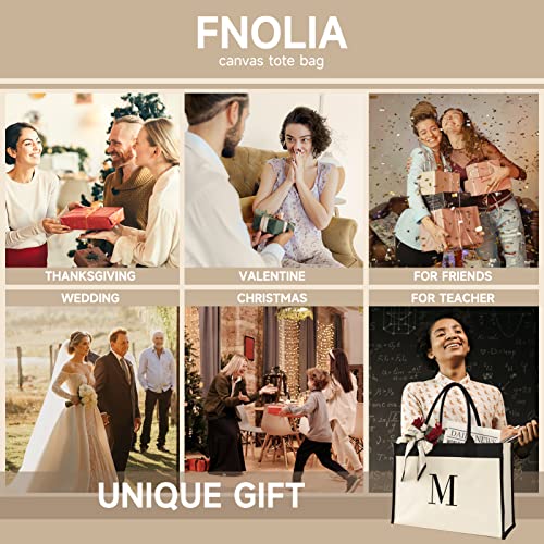 FNOLIA Birthday Gifts for Women Initial Canvas Tote Bag For Women Who have Everything Unique Gift for Teacher Mother Friends Female Mom Sister Her Large Beach Tote Letter D