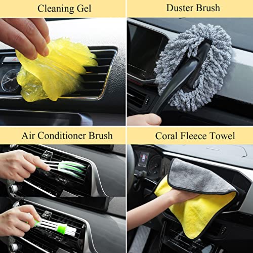 FCLUSLL 30Pcs Car Cleaning Tools Kit, Car Detailing Kit with 18inch Rim Wheel Brush, Detail Brushes, Wash Mitt, Interior and Exterior Auto Wheel Tire Brush Set (Yellow