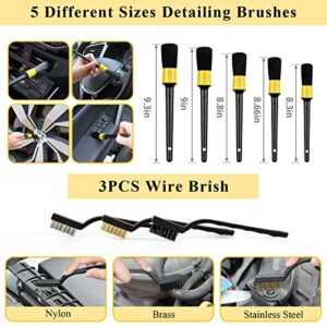 FCLUSLL 30Pcs Car Cleaning Tools Kit, Car Detailing Kit with 18inch Rim Wheel Brush, Detail Brushes, Wash Mitt, Interior and Exterior Auto Wheel Tire Brush Set (Yellow