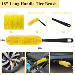 FCLUSLL 30Pcs Car Cleaning Tools Kit, Car Detailing Kit with 18inch Rim Wheel Brush, Detail Brushes, Wash Mitt, Interior and Exterior Auto Wheel Tire Brush Set (Yellow