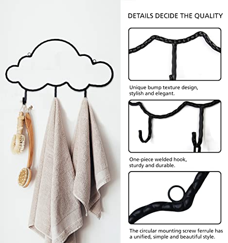 ARTLUO Backpack Hooks for Wall, Coat Hooks Wall Mount Cloud-Shaped Set of 2, Bag Hooks, Towel Hooks, Key Hooks, for Entry Foyer, Living Room, Bedroom, Bathroom，Black