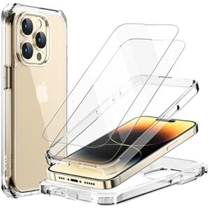 jetech case for iphone 14 pro max 6.7-inch (not for iphone 14 pro) with 2-pack tempered glass screen protector, 360 full body shockproof bumper phone cover protective clear back (clear)