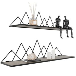 artluo shelves for wall decor set of 2,24 inch floating shelves farmhouse floating wall shelves black metal wood wall mounted shelves wall shelves for bedroom living room bathroom