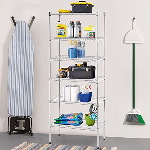 BestOffice Adjustable Wire Shelving Storage Shelves Heavy Duty Shelving Unit for Small Places Kitchen Garage (Chrome, 13" D x 23" W x 59" H)