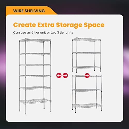 BestOffice Adjustable Wire Shelving Storage Shelves Heavy Duty Shelving Unit for Small Places Kitchen Garage (Chrome, 13" D x 23" W x 59" H)