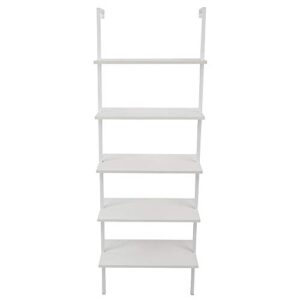 ACLULION 5 Tier Wall Mounted Ladder Shelves, Industrial Ladder Bookcase with Metal Frame and Wood Shelf, Modern Learning Bookshelf for Living Room, Bedroom, Office (24" W x 12" D x 71" H, White)