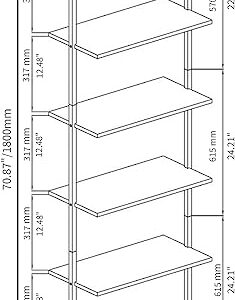 ACLULION 5 Tier Wall Mounted Ladder Shelves, Industrial Ladder Bookcase with Metal Frame and Wood Shelf, Modern Learning Bookshelf for Living Room, Bedroom, Office (24" W x 12" D x 71" H, White)