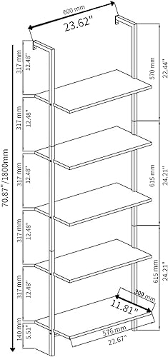 ACLULION 5 Tier Wall Mounted Ladder Shelves, Industrial Ladder Bookcase with Metal Frame and Wood Shelf, Modern Learning Bookshelf for Living Room, Bedroom, Office (24" W x 12" D x 71" H, White)