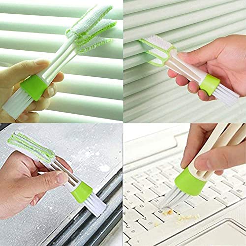 Mini Duster for Car Air Vent Set of 4 Automotive Air Conditioner Brush and Cleaner Cloth, Dust Collector Cleaning Tool for Keyboard Window Leaves Blinds Shutter, Green (SJDO35)