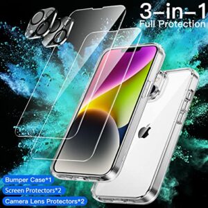 JETech 3 in 1 Case for iPhone 14 6.1-Inch, with 2-Pack Screen Protector and Camera Lens Protector, Non-Yellowing Shockproof Bumper Phone Cover, Full Coverage Tempered Glass Film (Clear)