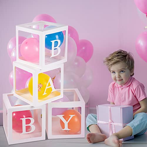 V-LIFE Clear Baby Boxes with Letters for Baby Shower,Baby Shower Decorations, Transparent Ballon Boxes Backdrop,Baby Shower Birthday Party,Gender Reveal,Reusable Favors In Giftbox, Baby Blocks（White）