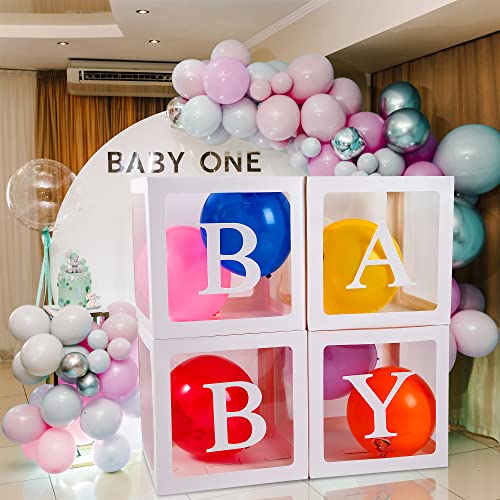 V-LIFE Clear Baby Boxes with Letters for Baby Shower,Baby Shower Decorations, Transparent Ballon Boxes Backdrop,Baby Shower Birthday Party,Gender Reveal,Reusable Favors In Giftbox, Baby Blocks（White）