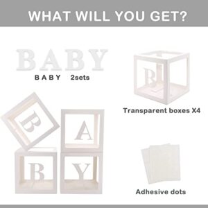 V-LIFE Clear Baby Boxes with Letters for Baby Shower,Baby Shower Decorations, Transparent Ballon Boxes Backdrop,Baby Shower Birthday Party,Gender Reveal,Reusable Favors In Giftbox, Baby Blocks（White）