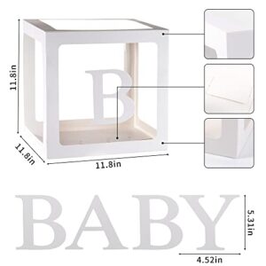 V-LIFE Clear Baby Boxes with Letters for Baby Shower,Baby Shower Decorations, Transparent Ballon Boxes Backdrop,Baby Shower Birthday Party,Gender Reveal,Reusable Favors In Giftbox, Baby Blocks（White）