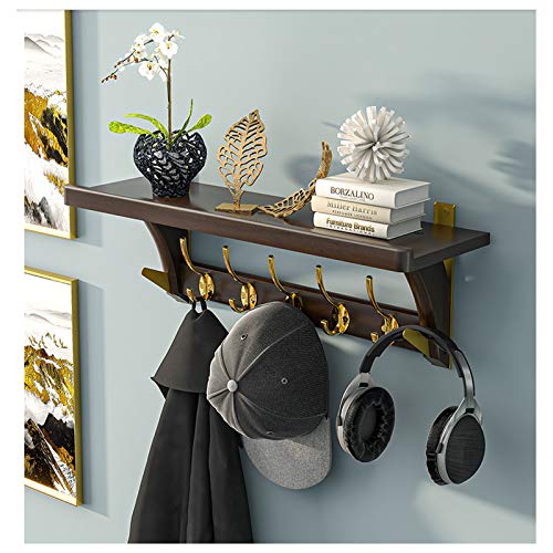 rUrEu Coat Rack,Entryway Wood Wall Coat Rack with 5 Rustic Coat Hooks Hanger,Bedroom to Hanging Coat Hat Bag Jacket Clothes Towel/Black Walnut/5 Hooks