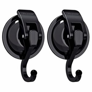 iromic heavy duty vacuum suction cup hooks (2pack) for shower,glass window,kitchen&bathroom&restroom organization,black.