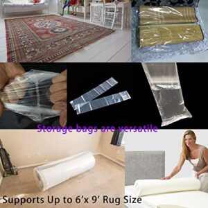 4 Pcs Clear Plastic Rug Storage Bags, Fits Rug up to 6'x9', 4.5 Mil Heavy Duty Rug Storage Bag with 10 Ties,Clear Carpet Bag for Storage, Moving, Shipping and Packing, Protects Your Rugs-No Vent Holes