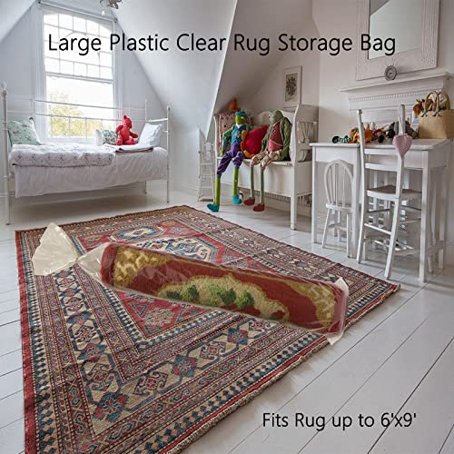 4 Pcs Clear Plastic Rug Storage Bags, Fits Rug up to 6'x9', 4.5 Mil Heavy Duty Rug Storage Bag with 10 Ties,Clear Carpet Bag for Storage, Moving, Shipping and Packing, Protects Your Rugs-No Vent Holes