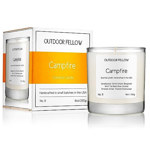 Outdoor Fellow | Campfire Scented Candle | 40+ Hour Burn Time | Coconut & Apricot Wax Blend | Luxury Jar Candle for Home (8oz)