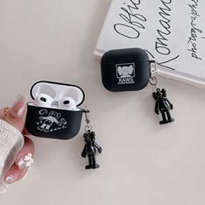 ZONOQX Compatible with AirPod 3 Case（2021），Fashion Frosted TPU Shockproof case with Funny Keychain for AirPod 3rd Generation Suitable for Men and Wome (3r Black face Bear)