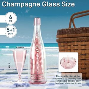 Zonbaizey 5pcs Pink Plastic Champagne Flutes - 6oz Plastic Champagne Glasses with Storage Bottle - Reusable & BPA free Stemless Champagne Flutes Plastic - Ideal for Parties, Weddings, Birthdays