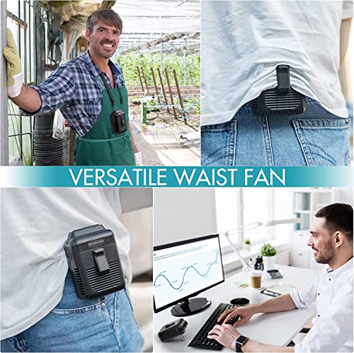 panergy 8000mAh Waist Clip Fan, Portable Belt Fan with Rechargeable Battery, Max.32H Working, 3 Speeds, 5200RPM Strong Airflow for Jobsite, Gardening, Fishing and Farm