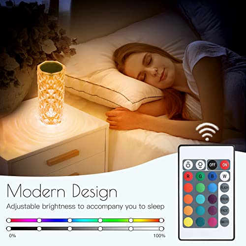 SupBri Crystal Table Lamp Touch Control, 16 Colors Changing Modern Nightstand Lamp with USB & Remote Control Romantic LED Rose Diamond Touch Lamp for Bedroom Bar Birthday Gift for Kids Girls