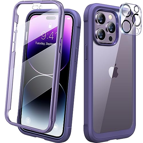 Diaclara Designed for iPhone 14 Pro Phone Case 6.1’’, [2023 Upgraded] Full Body Rugged Cover w/Built-in Anti-Scratch Screen Protector+9H Tempered Glass Camera Protector (Royal Purple)