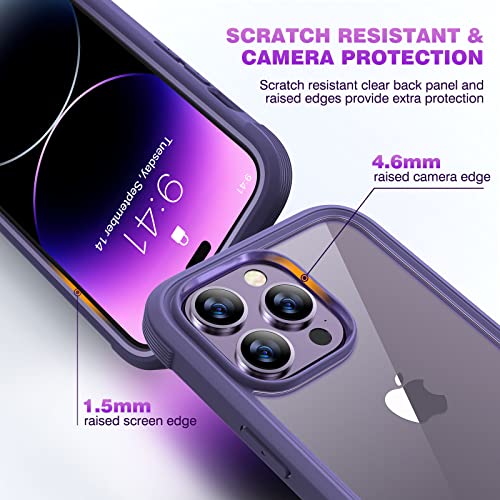 Diaclara Designed for iPhone 14 Pro Phone Case 6.1’’, [2023 Upgraded] Full Body Rugged Cover w/Built-in Anti-Scratch Screen Protector+9H Tempered Glass Camera Protector (Royal Purple)